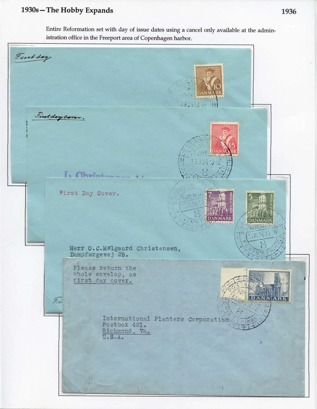 Denmark Birth Certificates, Commemorative First Day Covers 1920 – 1949 ...