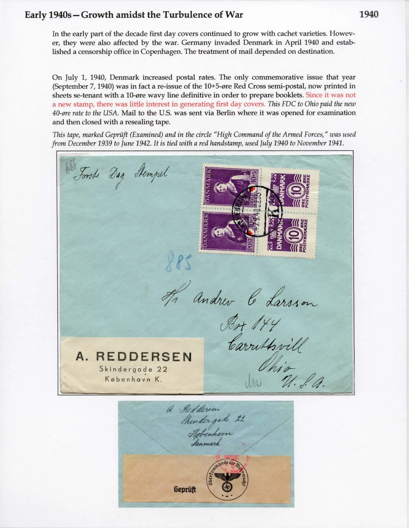 Denmark Birth Certificates, Commemorative First Day Covers 1920 – 1949 ...